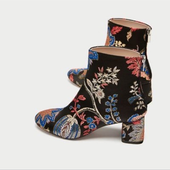 Zara | Shoes | Zara Floral Embroidered Ankle Boots | Poshmark